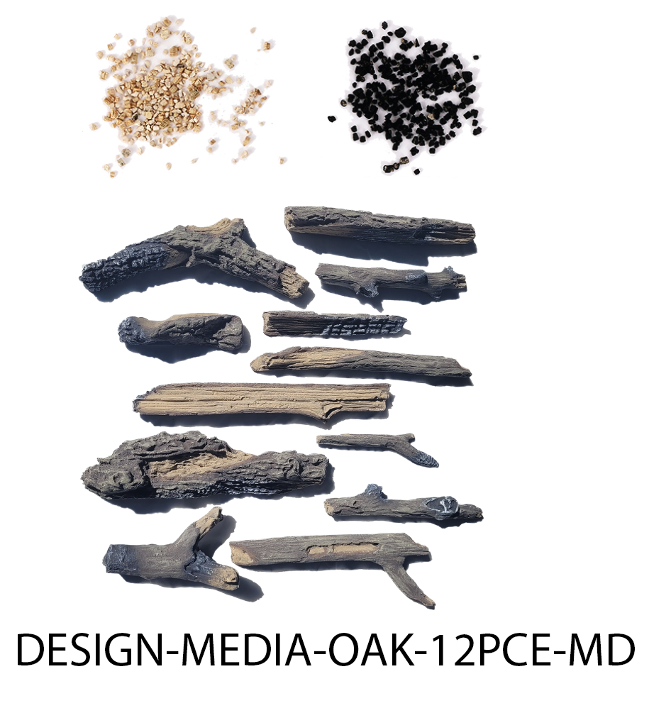Amantii Design 12 Piece Oak Log Set With 2 Colors of Vermiculite Media ...