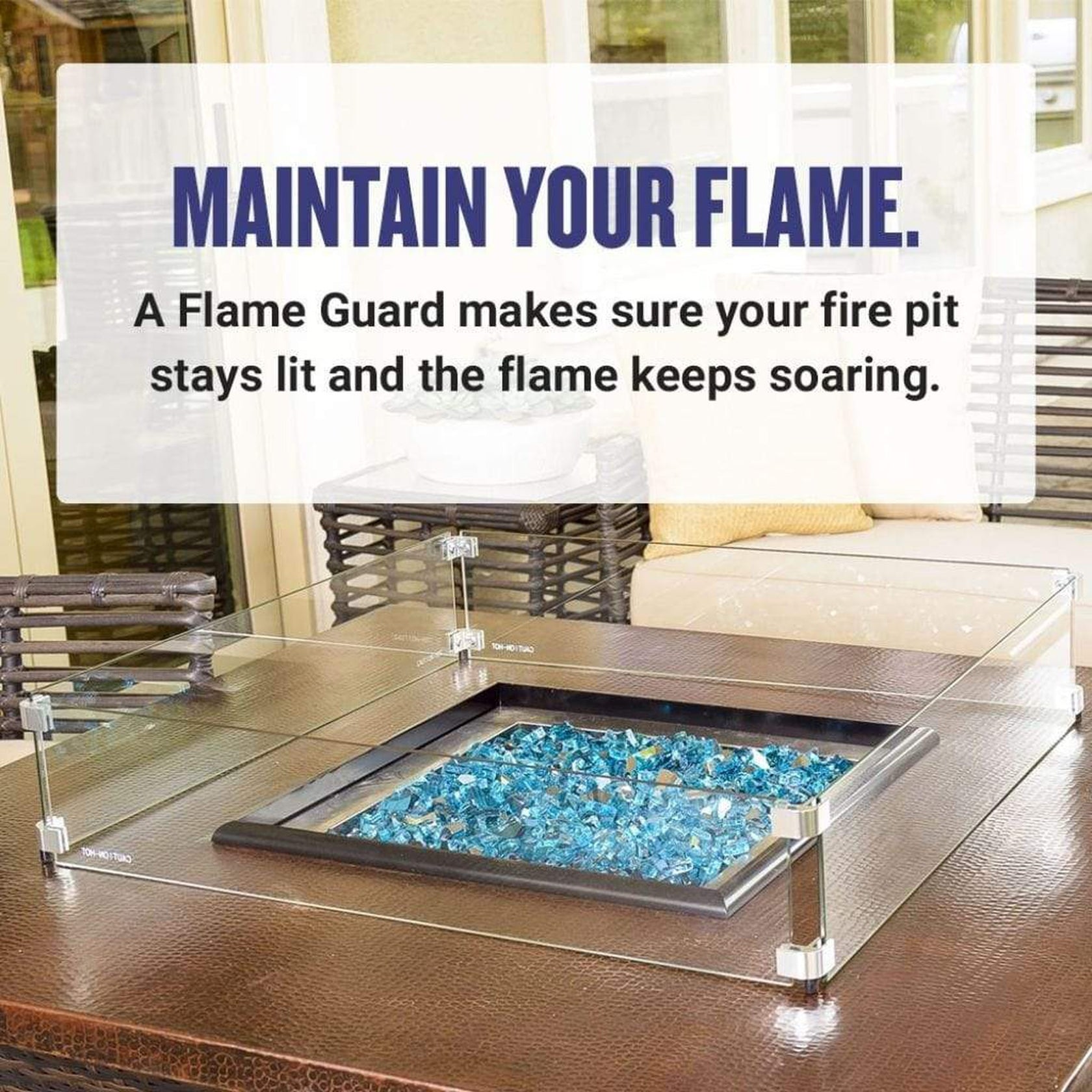American Fireglass Square Glass Flame Guard for 24" Square Drop-In Fir ...