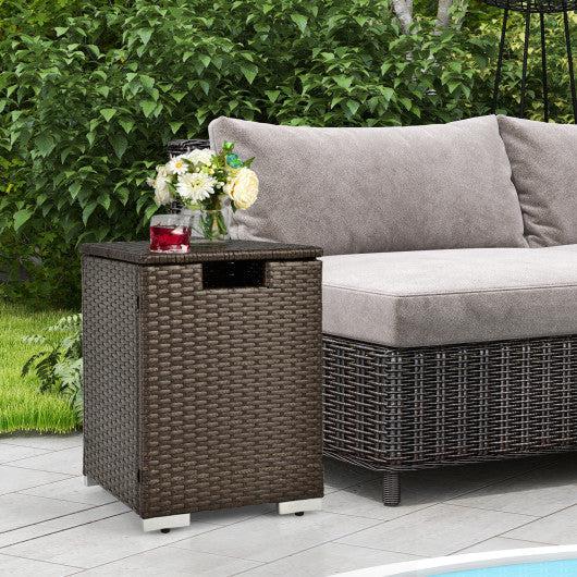 Costway 2-in-1 Brown Patio Rattan Gas Propane Tank Cover for 20 lbs Pr ...