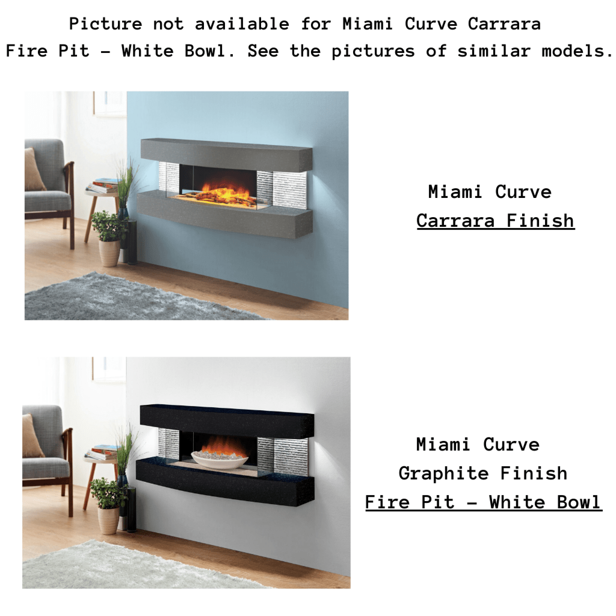Evolution Fires 48" Miami Curve Carrara Fire Pit Electric Fireplace ...