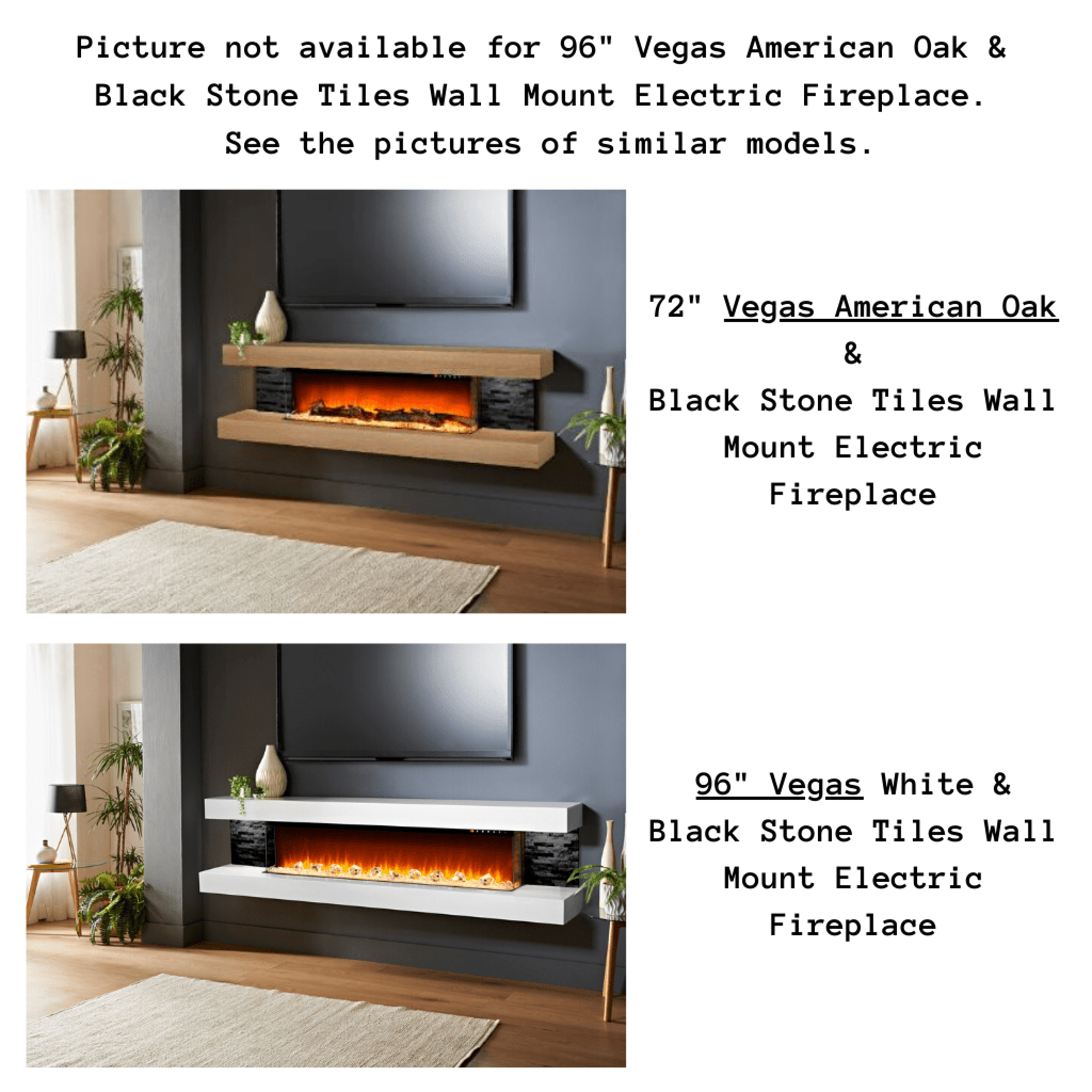 Evolution Fires 96" Vegas American Oak & Black Stone Tiles Wall Mount ...
