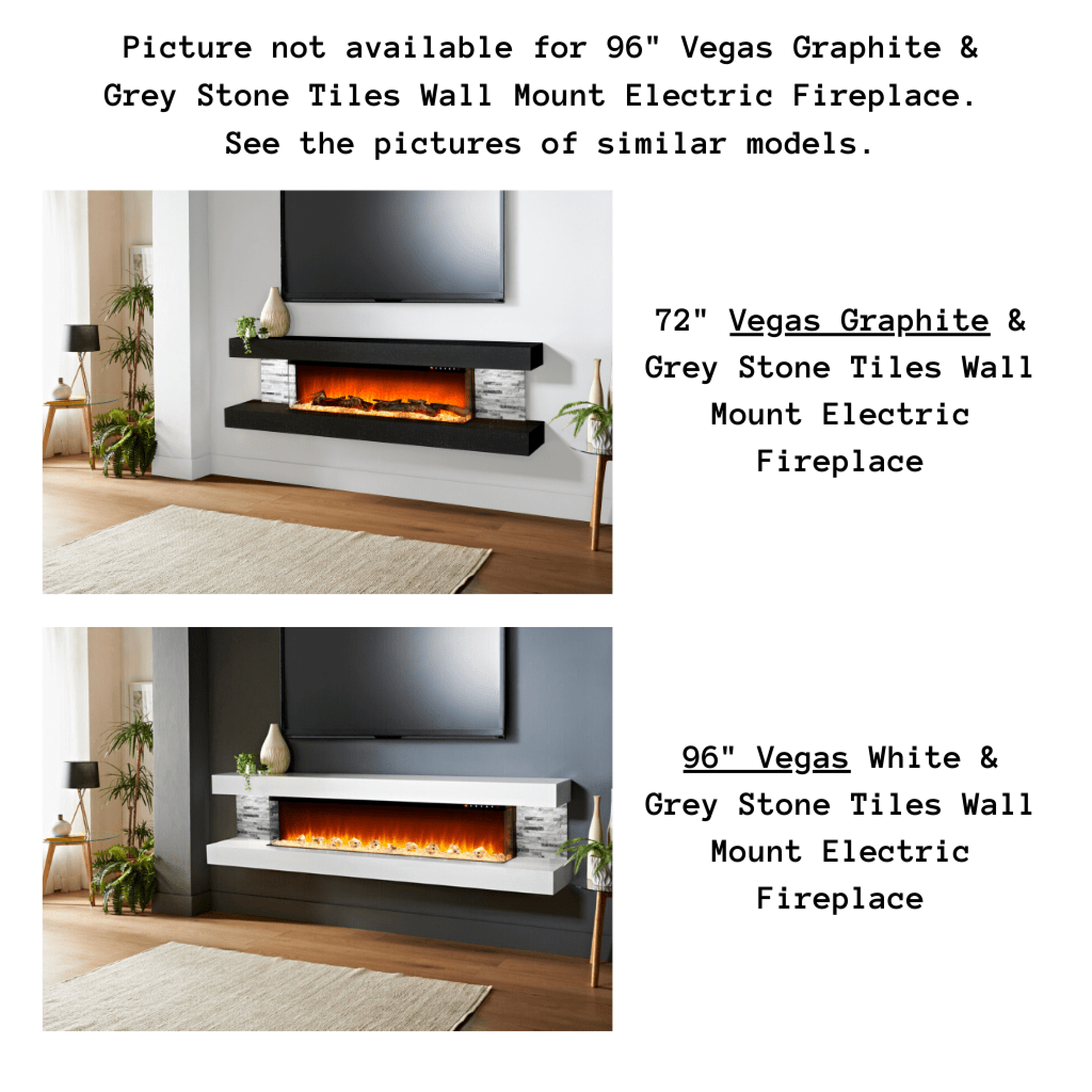Evolution Fires 96" Vegas Graphite & Grey Stone Tiles Wall Mount Elect ...