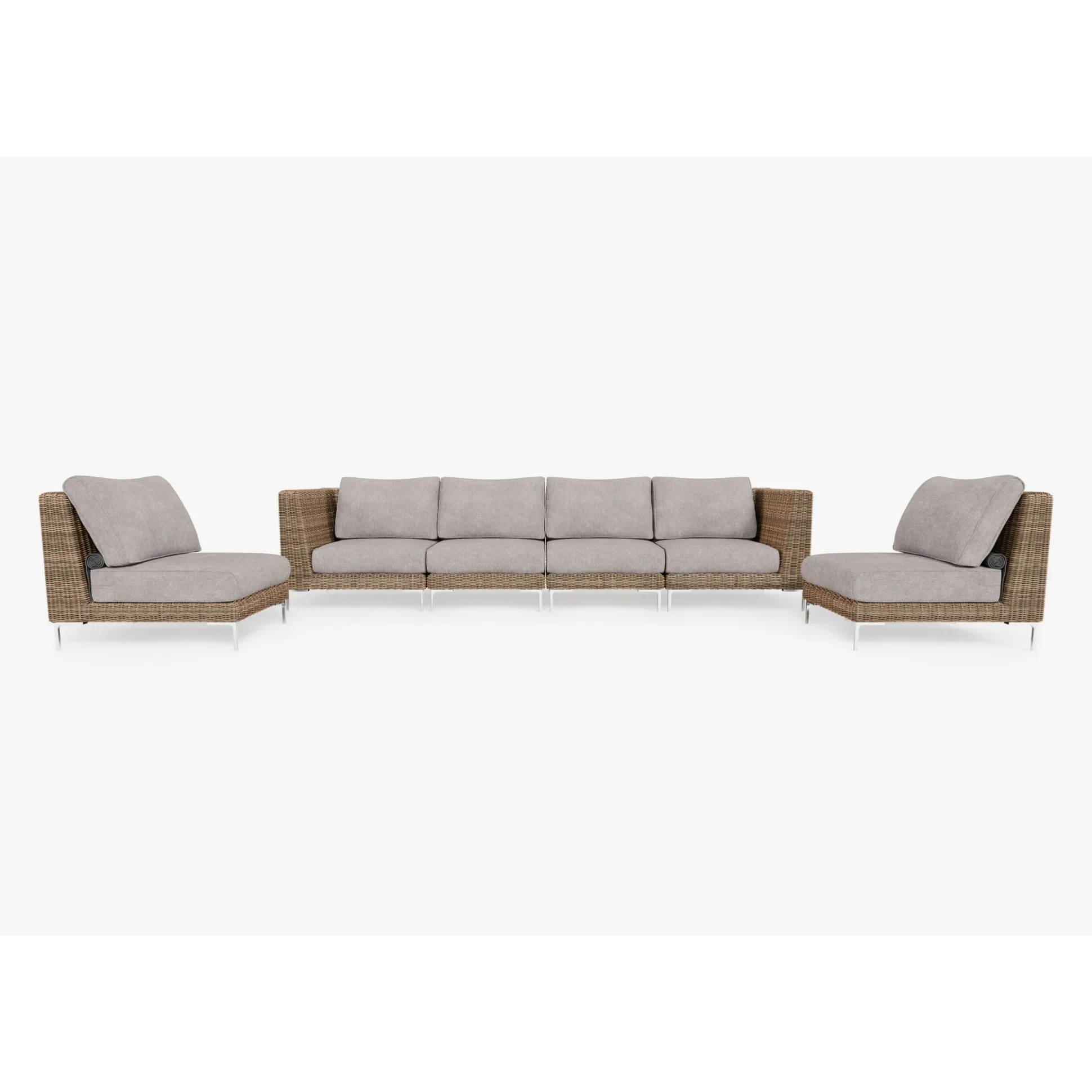 Live Outer 132" Brown Wicker Outdoor Sofa With Armless Chairs & Sandst ...