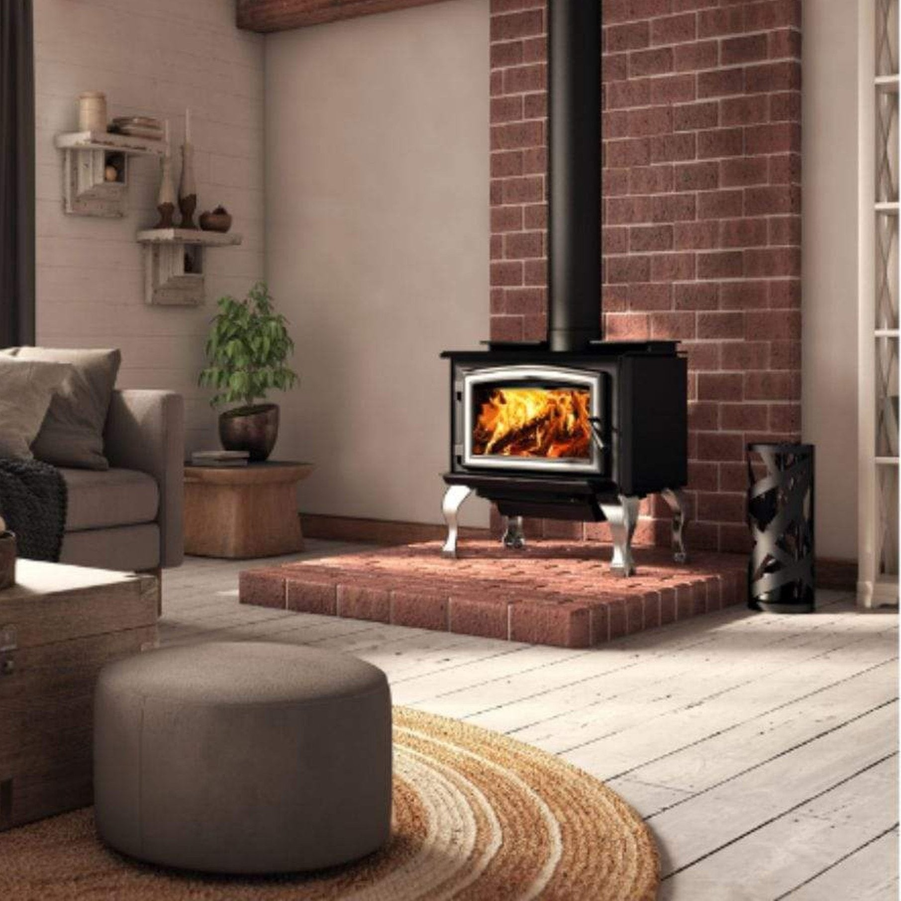 Osburn 1700 Wood Stove With Brushed Nickel Door Overlay & Brushed Nick ...