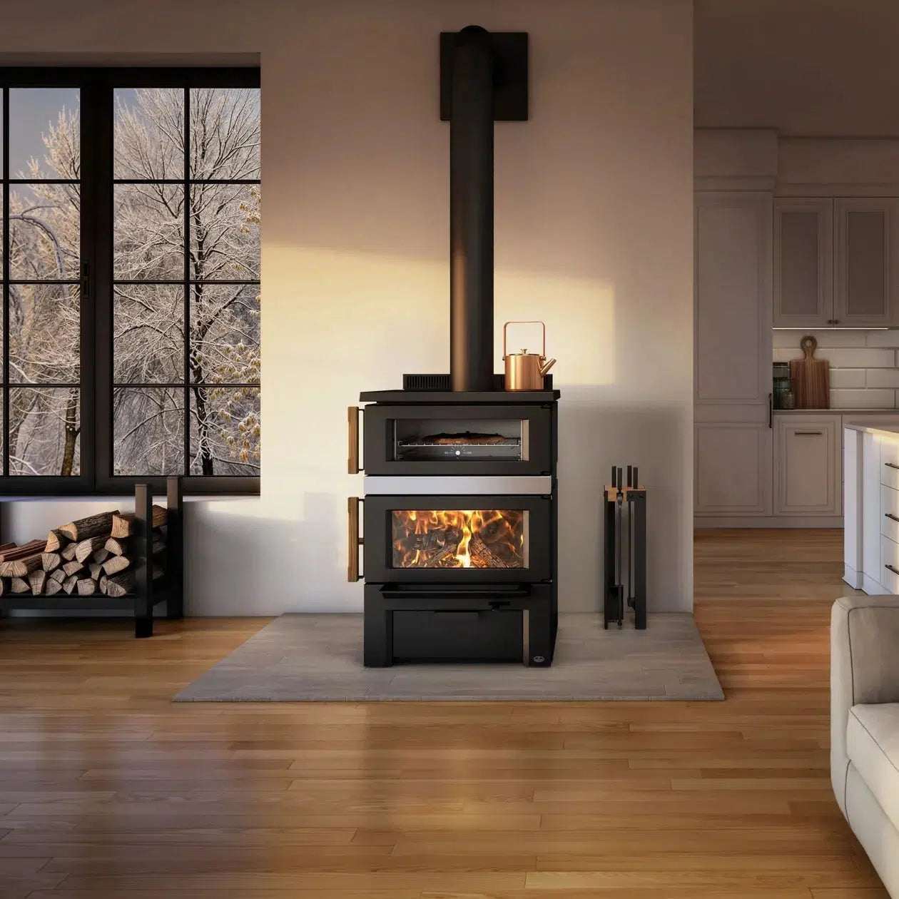 Osburn Gusto Wood Burning Cookstove With Brushed Nickel Decorative Mou ...