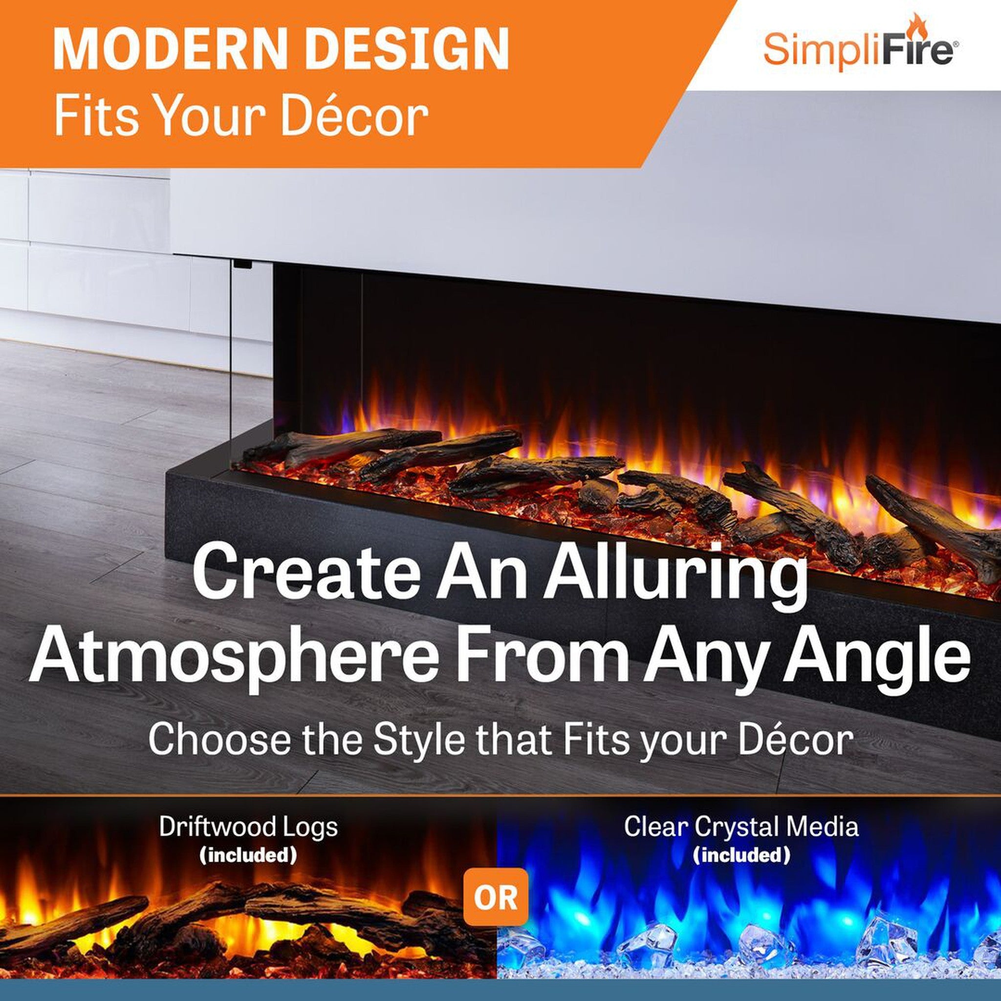 SimpliFire Scion Trinity 43" 3-Sided Linear Electric Built-In Fireplac ...