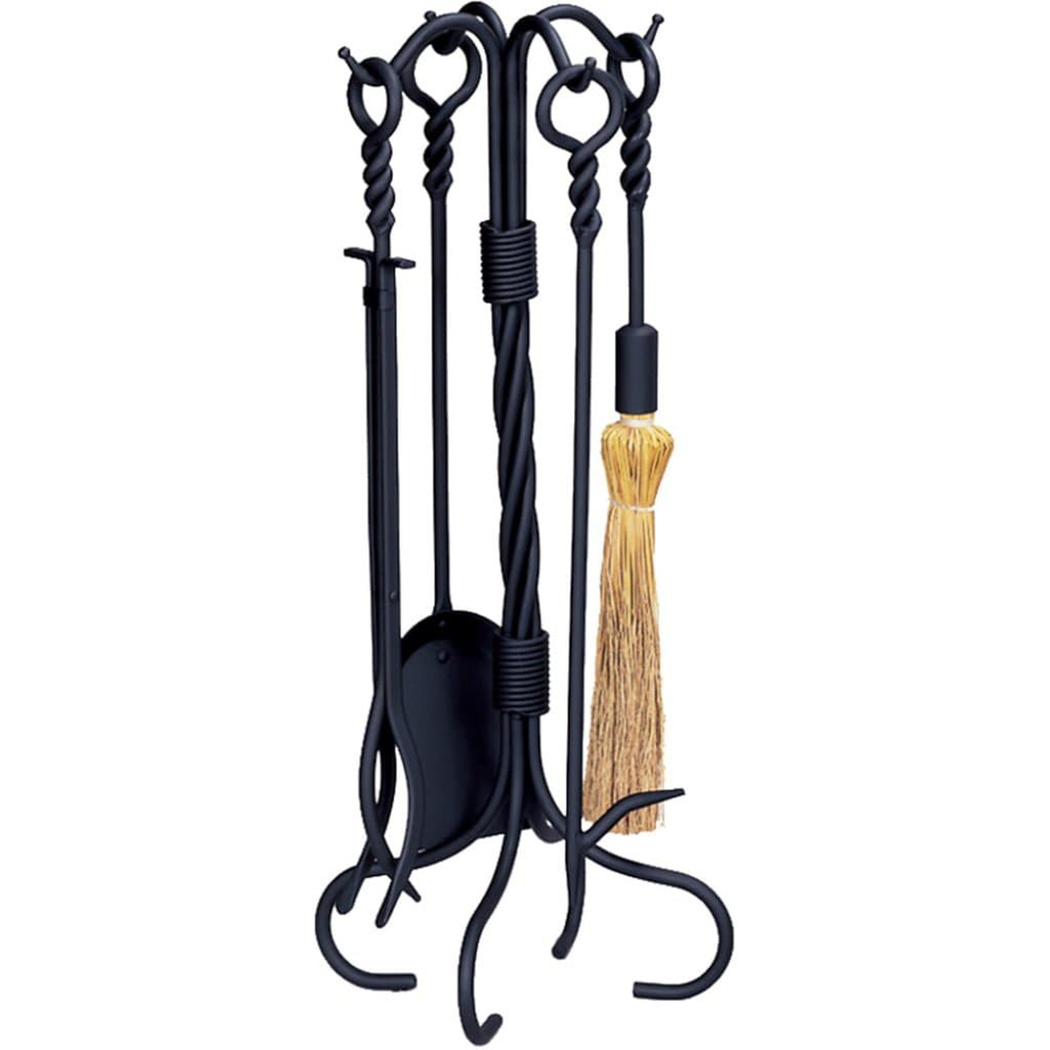 UniFlame 31" F-1123 5-Piece Black Wrought Iron Fireset w/ Ring/Twist H ...